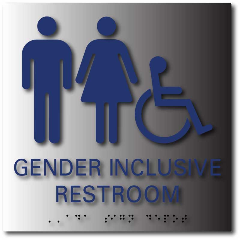 Gender Inclusive Wheelchair Access Bathroom Signs in Brushed Aluminum ...