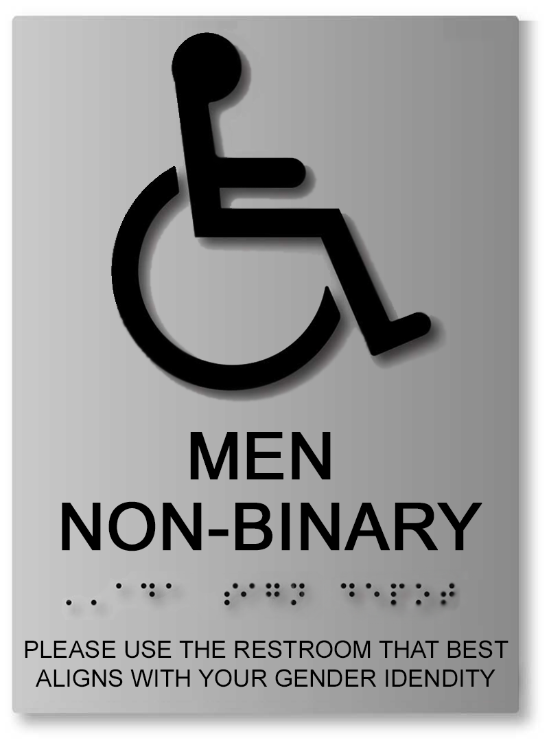 Men Non-Binary Gender Neutral Restroom Brushed Aluminum Braille ADA ...