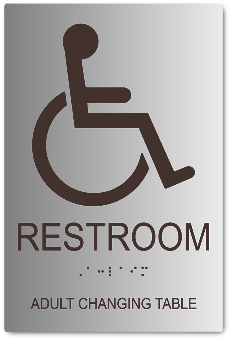ADA Compliant Restroom Sign With Adult Changing Table in Brushed Alumi ...