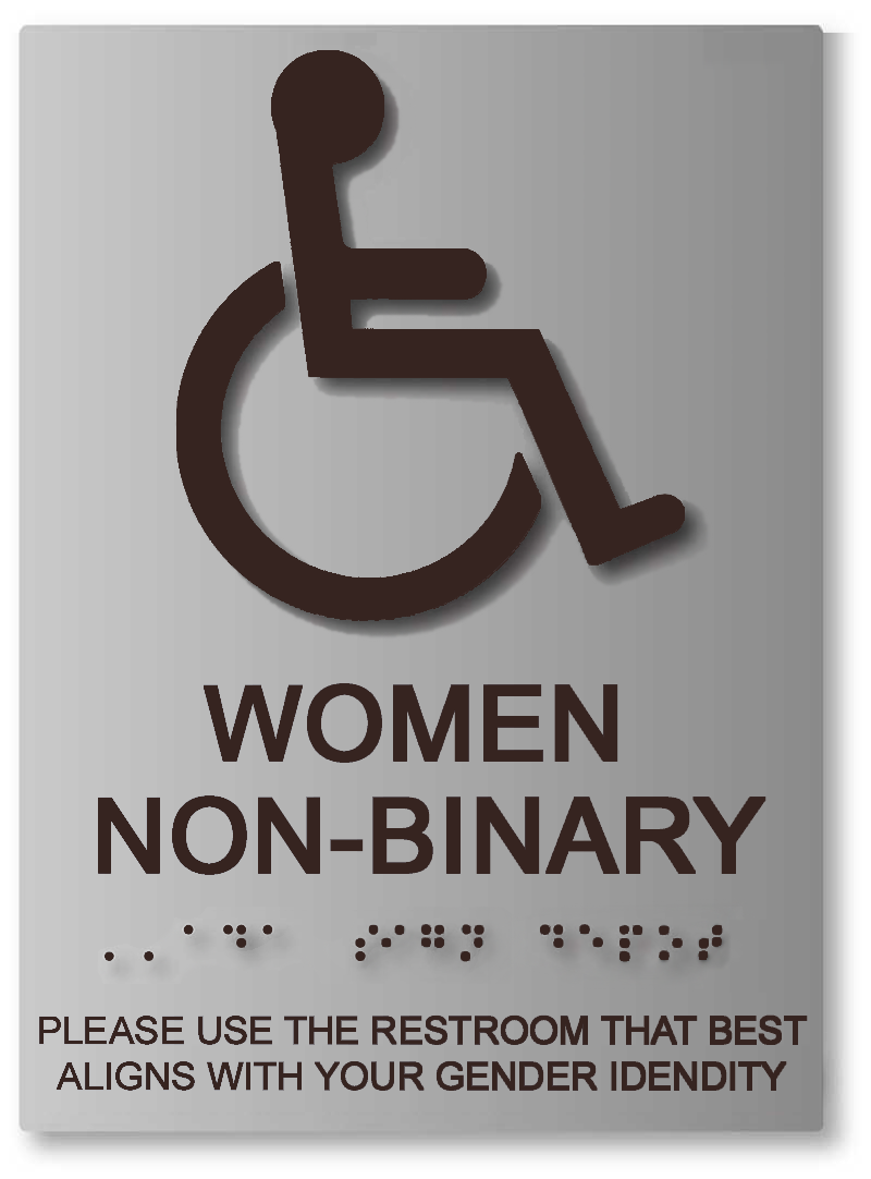 Women Non-Binary Gender Neutral Brushed Aluminum Restroom Braille ADA ...