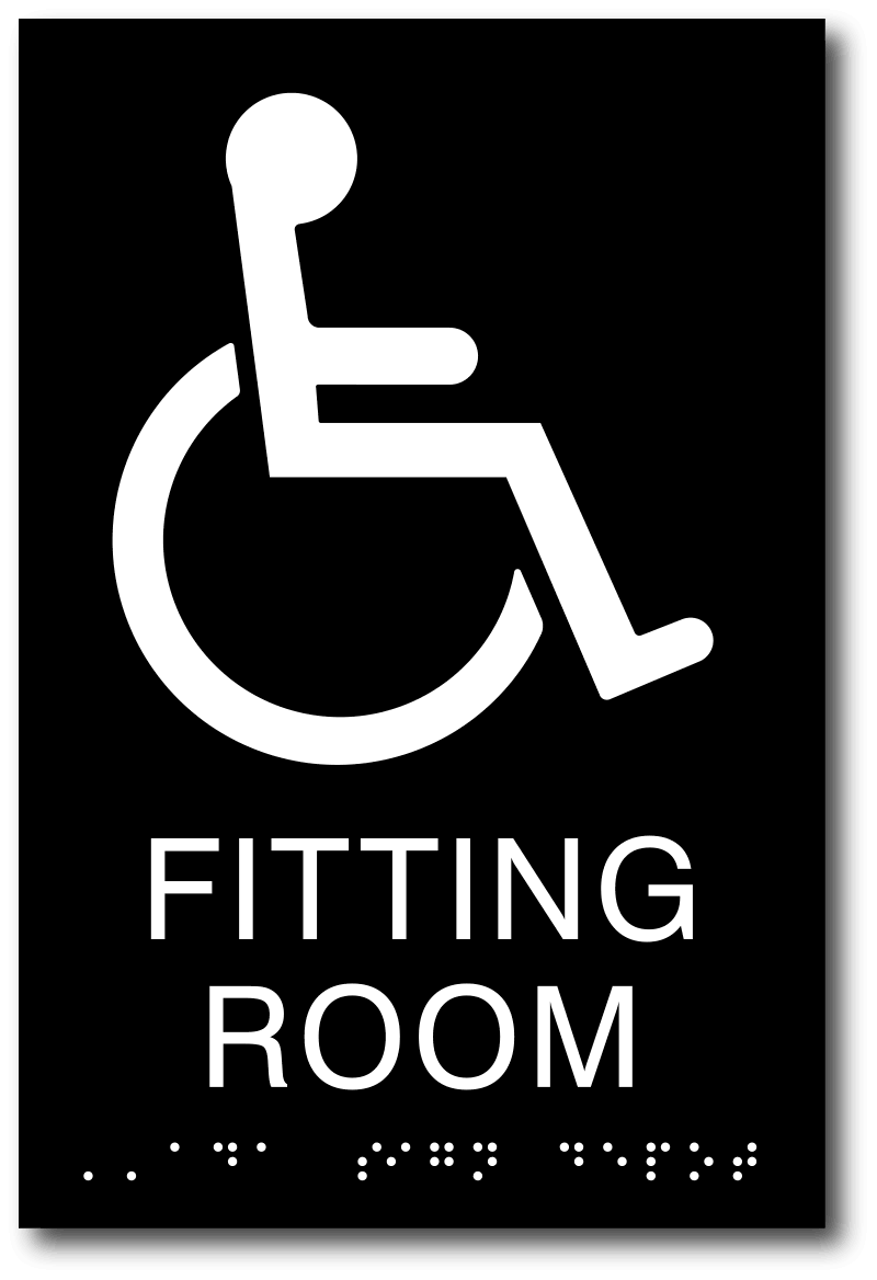 Wheelchair Accessible Symbol Fitting Room Sign with Braille – ADA Sign ...