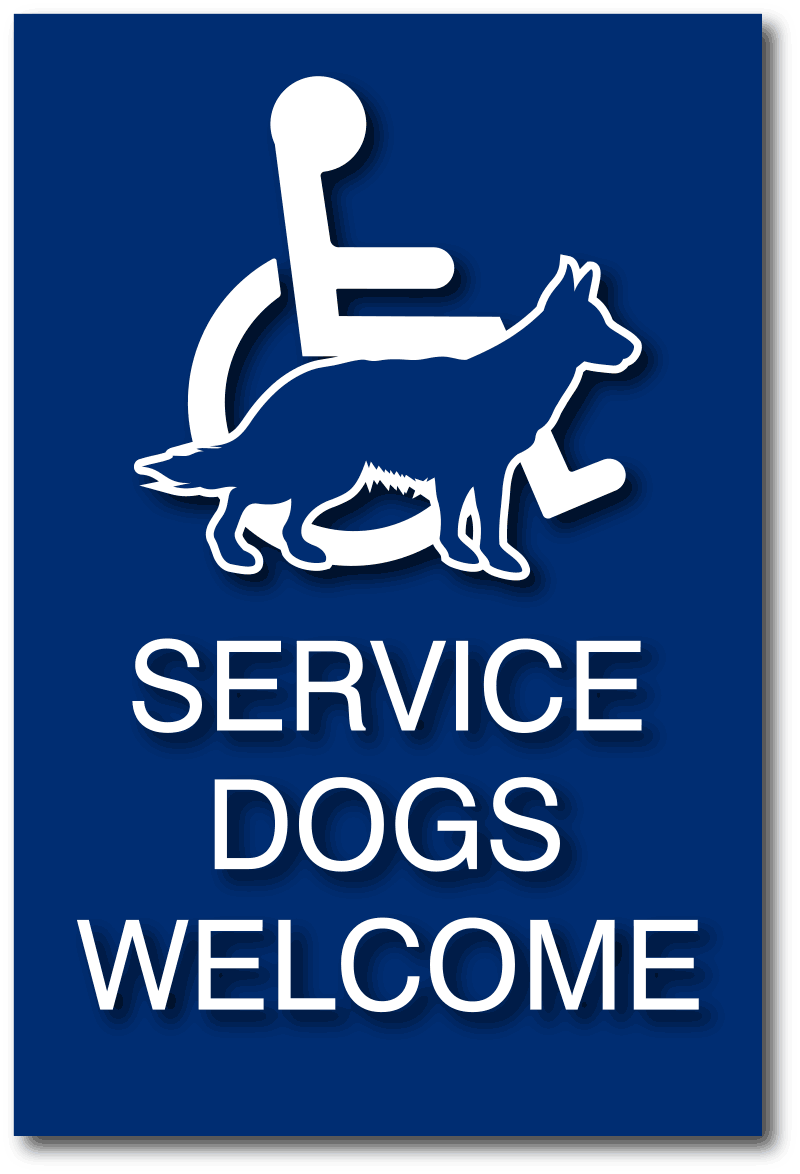 Service Dogs Welcome ADA Guide Sign with Symbols and Wording – ADA Sign ...