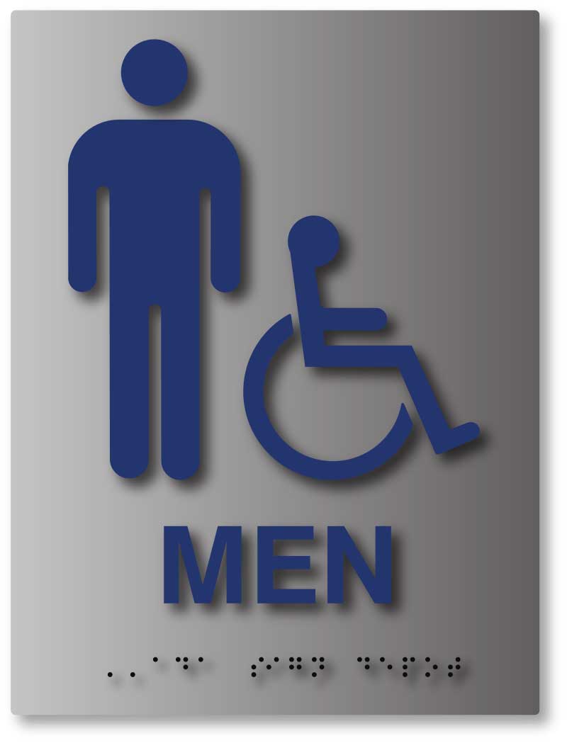 Mens Wheelchair Accessible Restroom ADA Signs in Brushed Aluminum – ADA ...