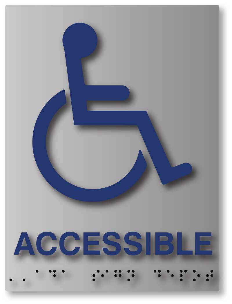 Wheelchair Symbol Accessible ADA Sign with Braille on Brushed Aluminum ...