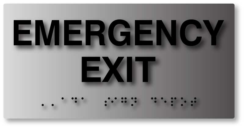 Emergency Exit Sign with Braille in Brushed Aluminum – ADA Sign Depot