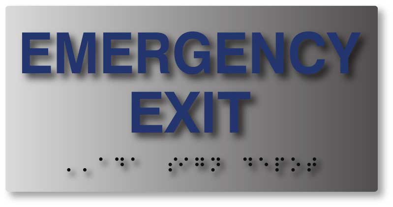 Emergency Exit Sign with Braille in Brushed Aluminum – ADA Sign Depot