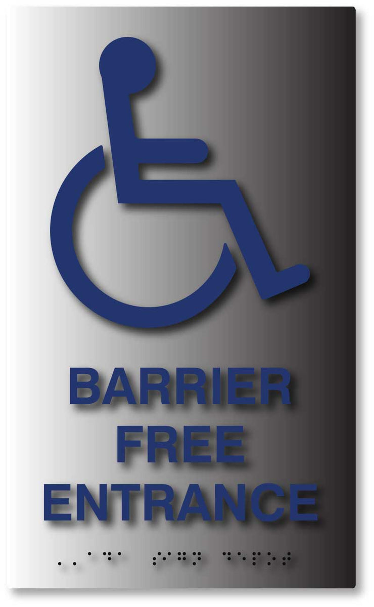 Barrier Free Entrance ADA Signs in Brushed Aluminum – ADA Sign Depot