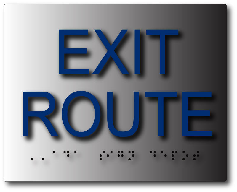 ADA Exit Route Signs in Brushed Aluminum with Tactile Text and Braille ...