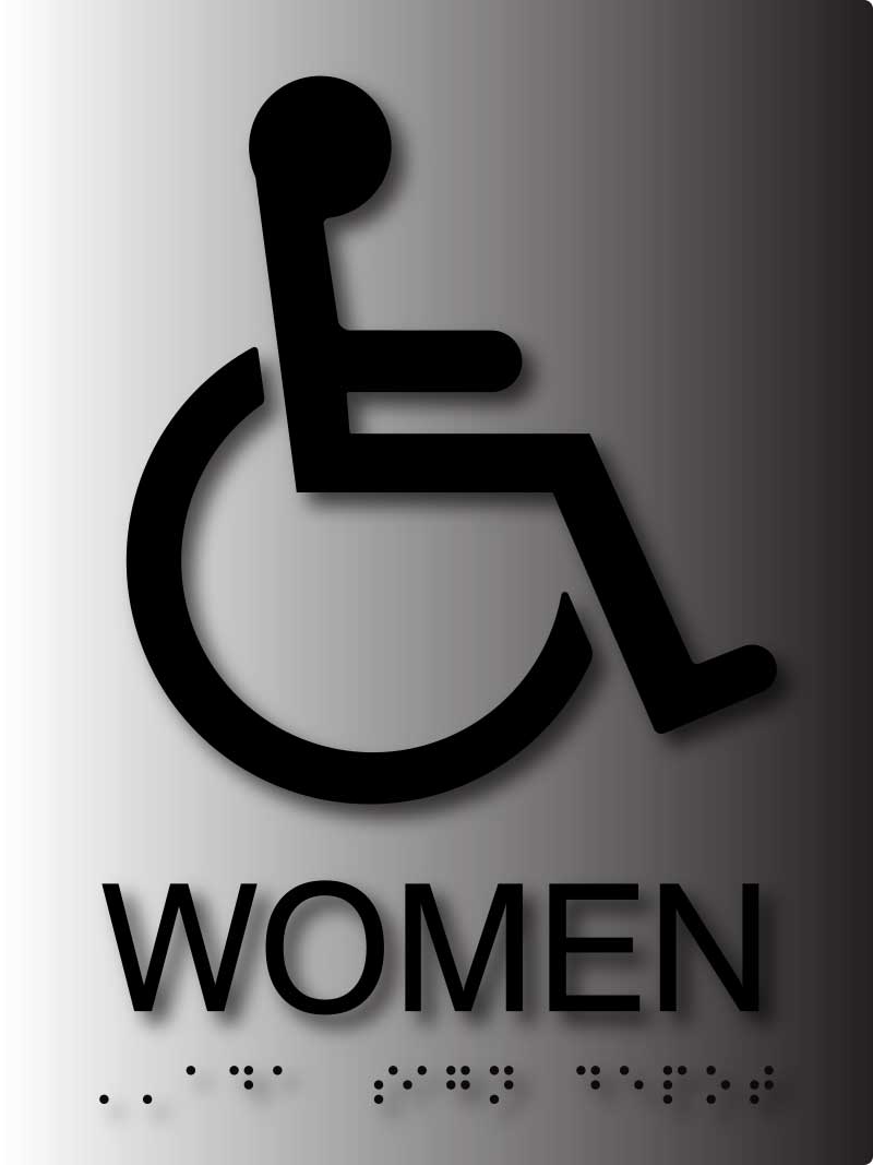 Women's Wheelchair Accessible Restroom Sign in Brushed Aluminum – ADA ...