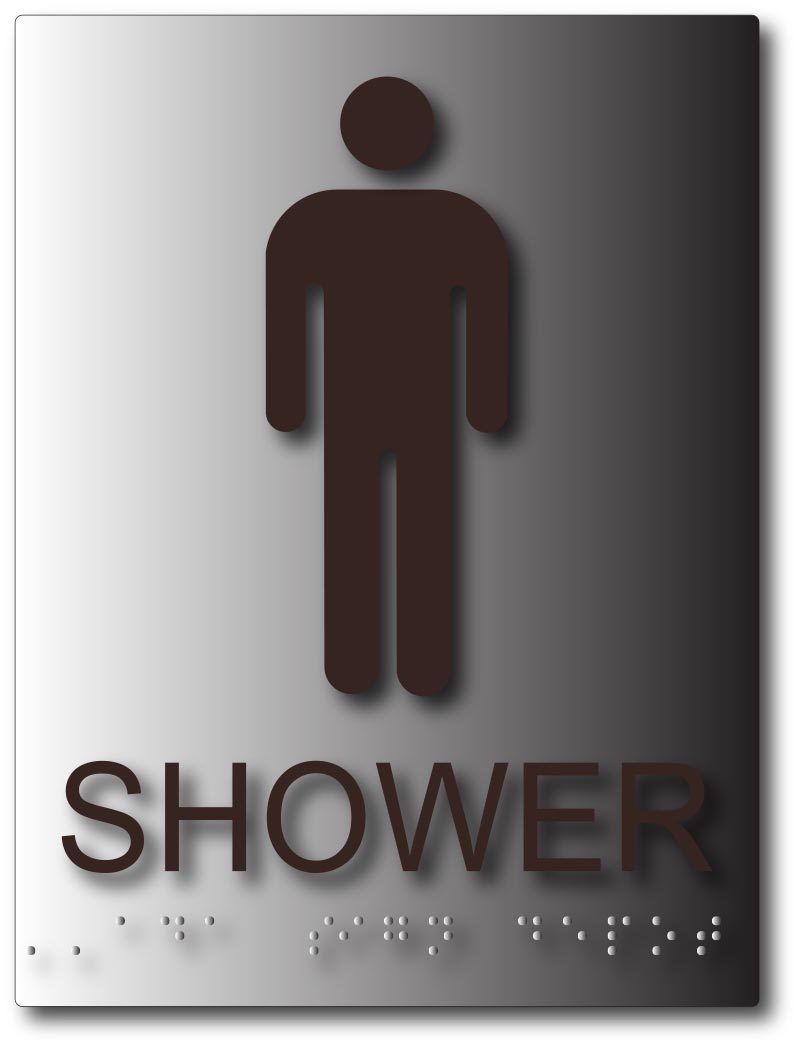 Mens Shower Signs - Male Gender Symbol and Braille on Brushed Aluminum ...