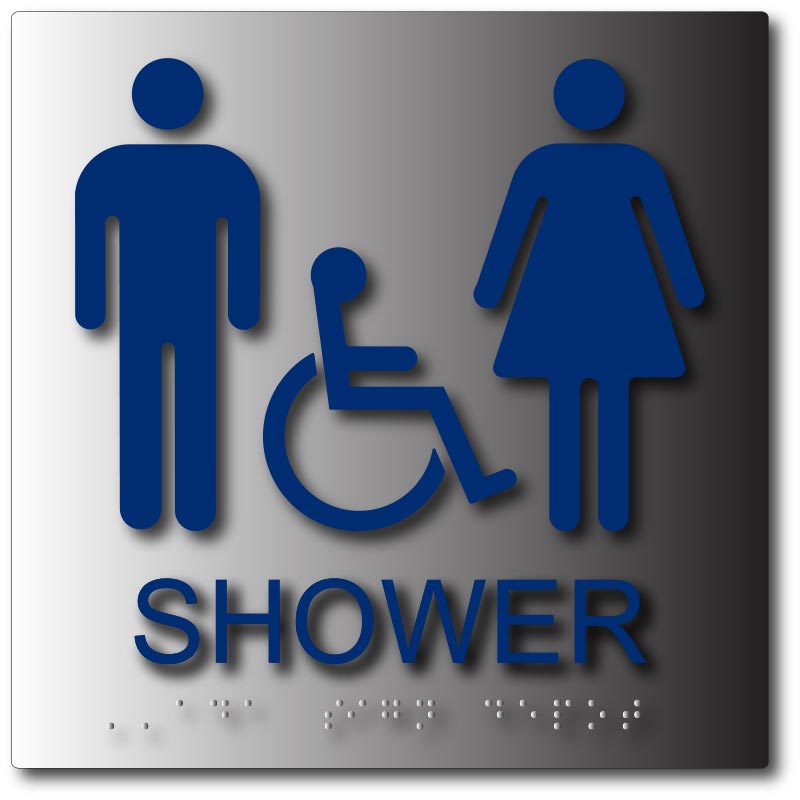 Unisex Handicapped Accessible Shower ADA Signs on Brushed Aluminum ...