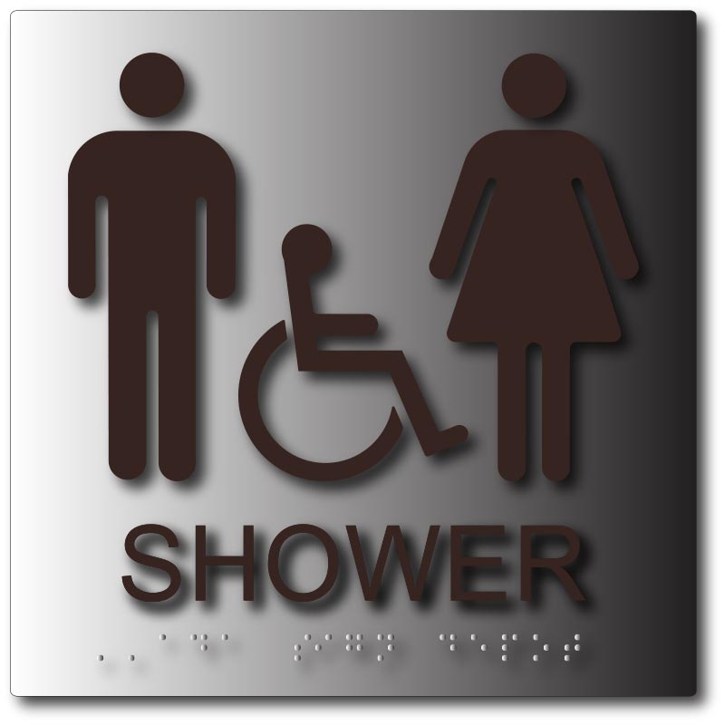 Unisex Handicapped Accessible Shower ADA Signs on Brushed Aluminum ...