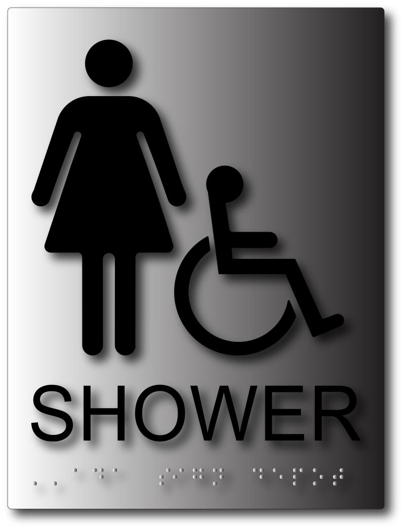 Women's Wheelchair Accessible Shower ADA Sign on Brushed Aluminum – ADA ...
