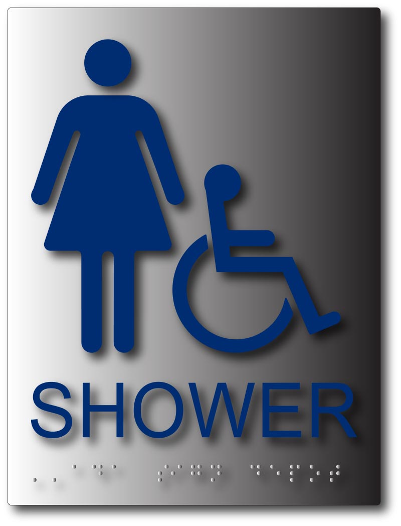 Women's Wheelchair Accessible Shower ADA Sign on Brushed Aluminum – ADA ...