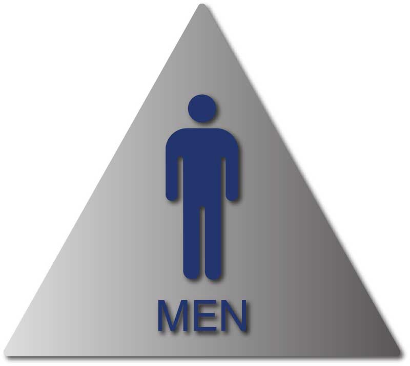 Mens Bathroom Door Sign with Male Symbol and Text on Brushed Aluminum ...