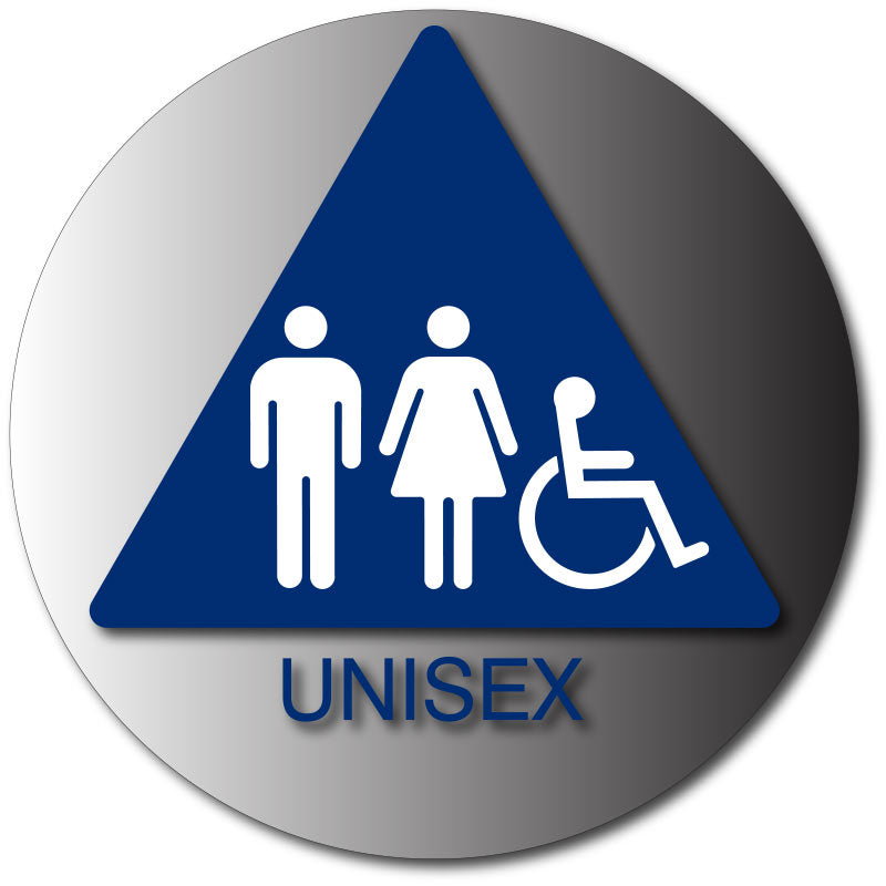 Unisex Wheelchair Accessible Bathroom Door Sign on Brushed Aluminum ...