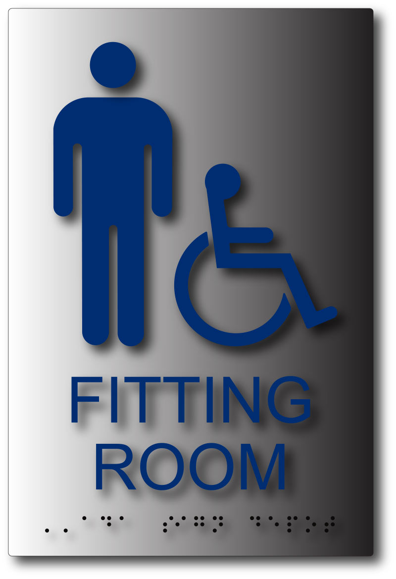 Men's Wheelchair Accessible Fitting Room Signs in Brushed Aluminum ...