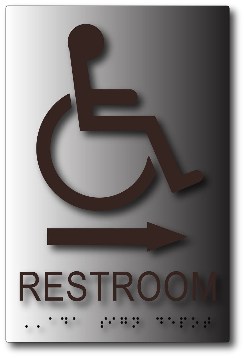 ADA Restroom Sign with Arrow in Brushed Aluminum – ADA Sign Depot