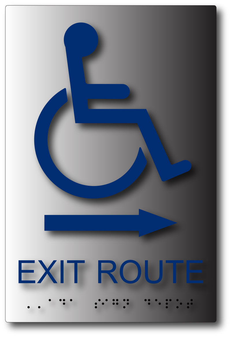 Wheelchair Accessible Exit Route Signs with Arrow on Brushed Aluminum ...