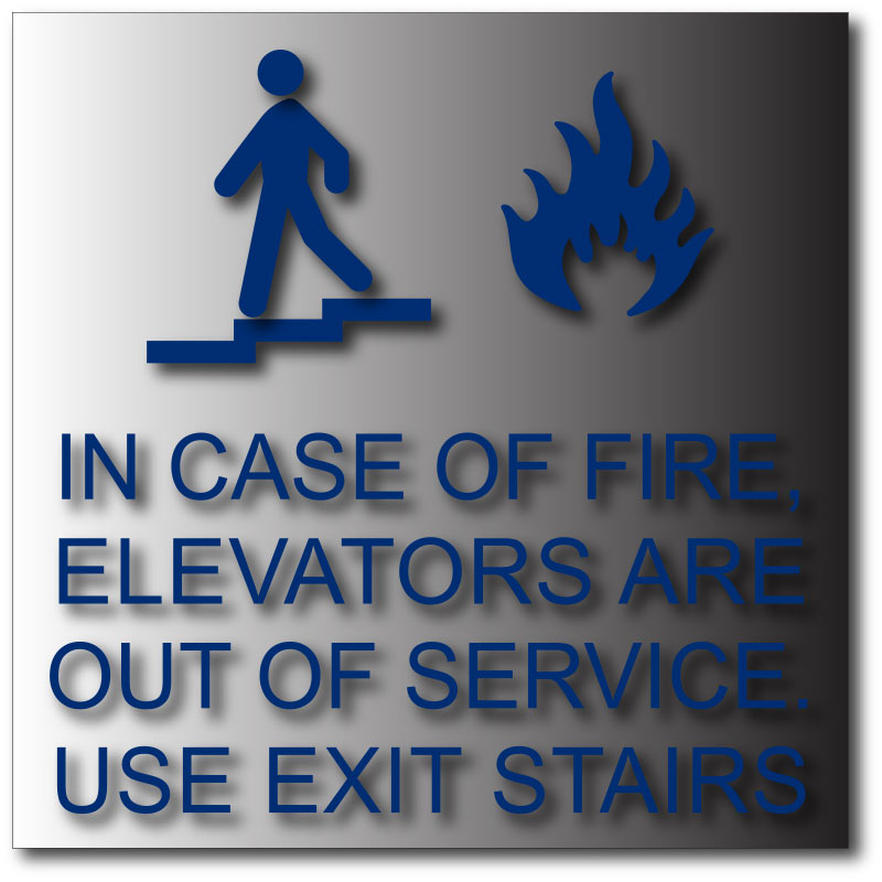 In Case of Fire Signs in Brushed Aluminum – ADA Sign Depot