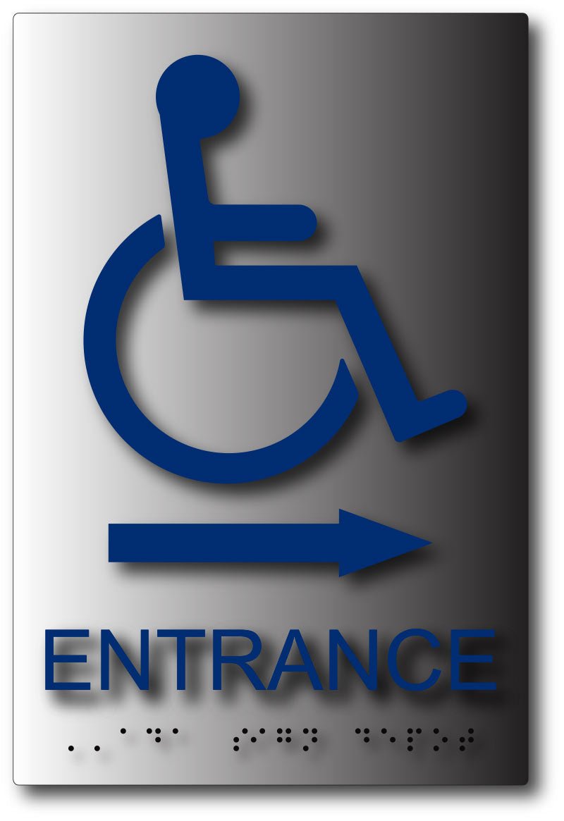 Wheelchair Symbol Entrance Sign with Arrow on Brushed Aluminum – ADA ...
