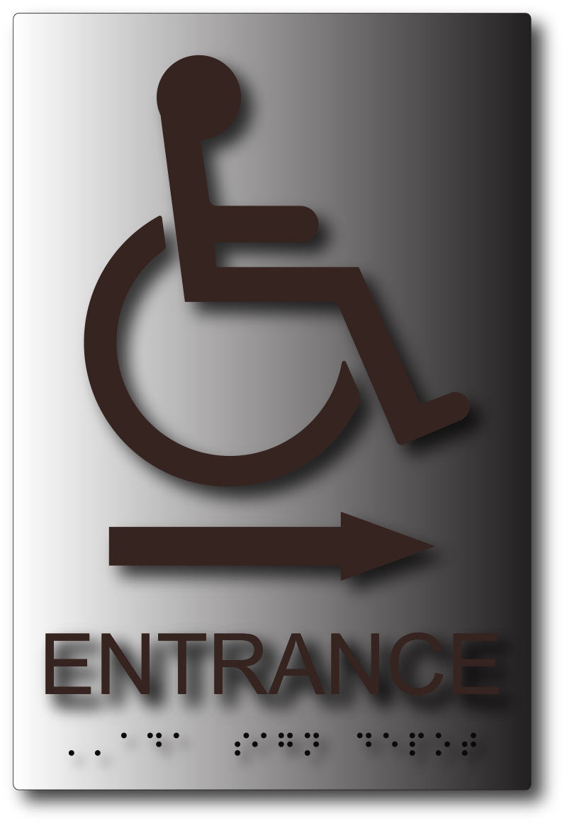 Wheelchair Symbol Entrance Sign with Arrow on Brushed Aluminum – ADA ...