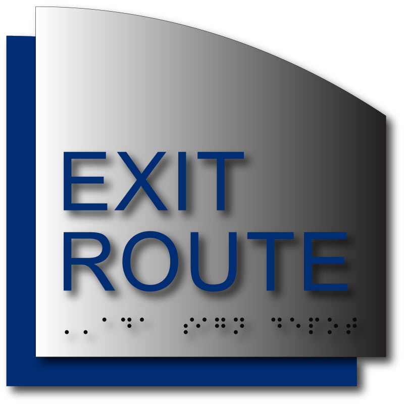ADA Exit Route Sign in Brushed Aluminum Radius Cut Back Plate – ADA ...