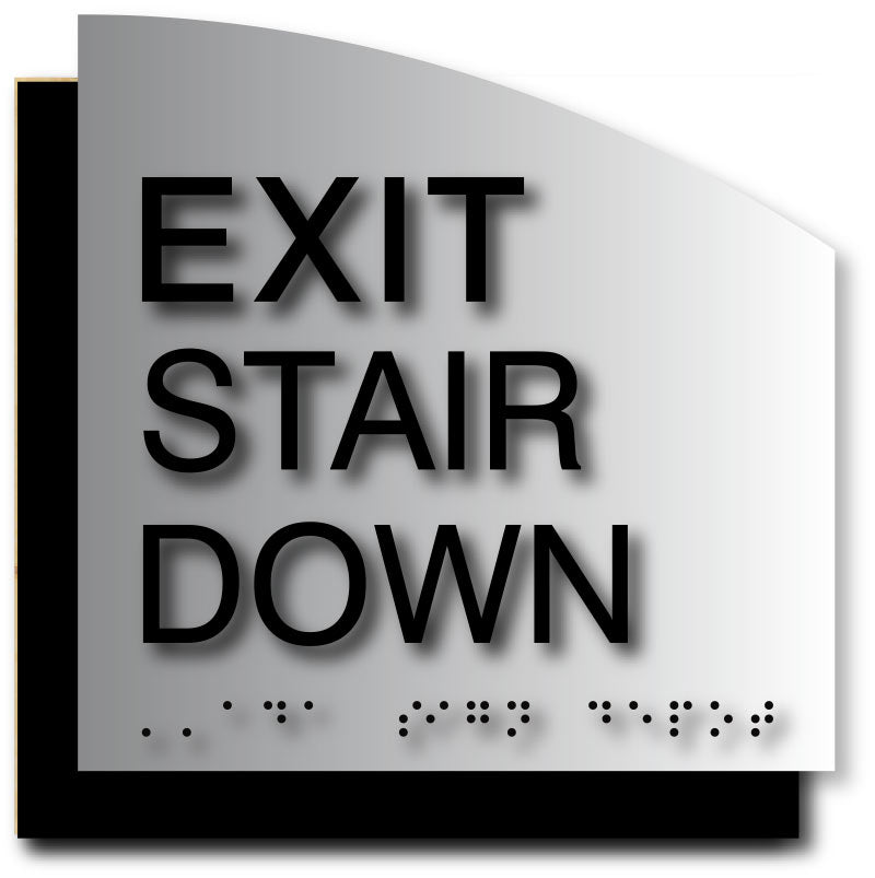 Exit Stair Down Signs in Brushed Aluminum with Curve Cut Back Plate ...