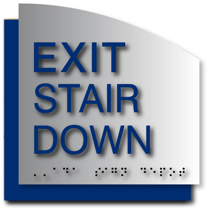 Exit Stair Down Signs in Brushed Aluminum with Curve Cut Back Plate ...
