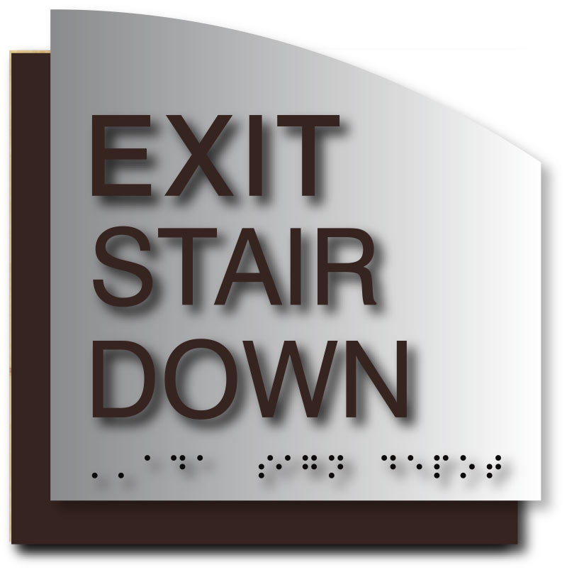 Exit Stair Down Signs in Brushed Aluminum with Curve Cut Back Plate ...