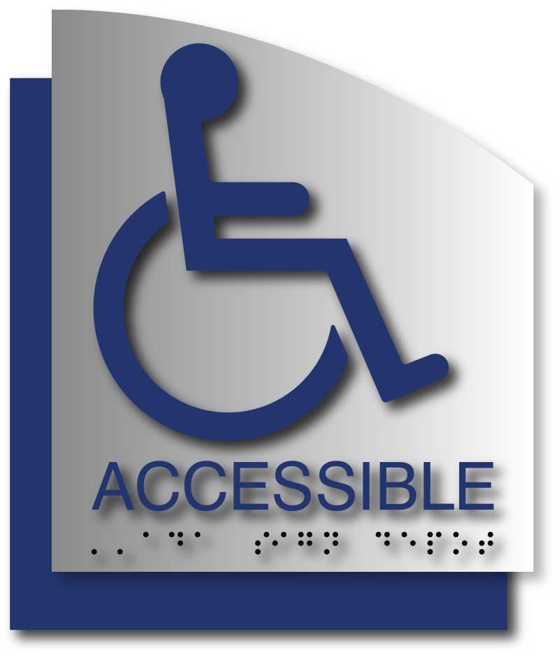 Wheelchair Accessible Signs on Brushed Aluminum with Curved Back Plate ...