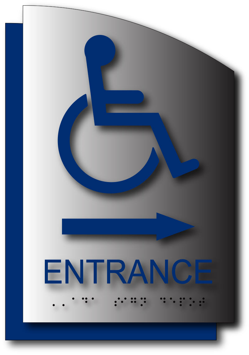 Wheelchair Entrance Sign with Direction Arrow Sign on Brushed Aluminum ...