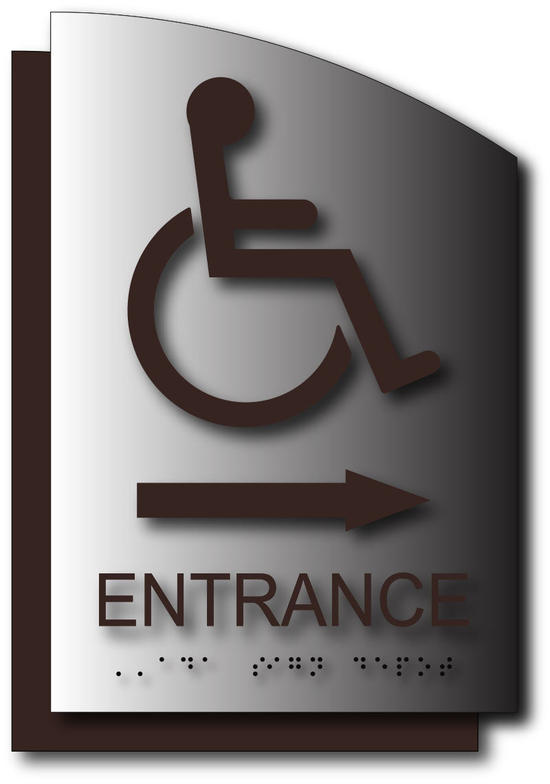 Wheelchair Entrance Sign with Direction Arrow Sign on Brushed Aluminum ...