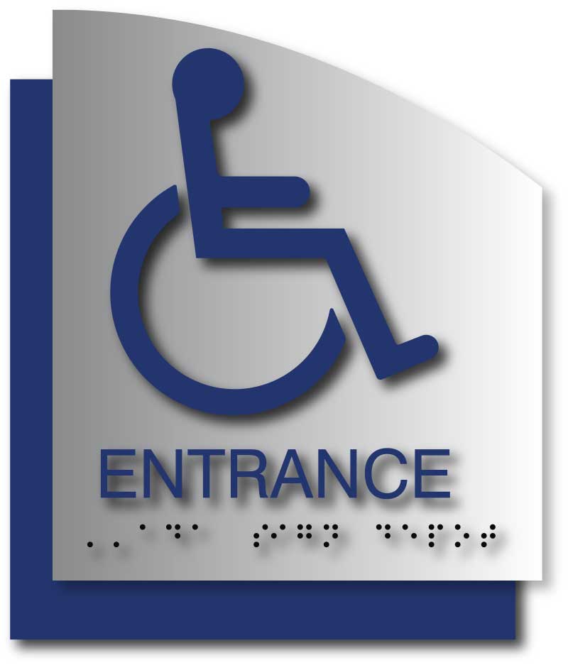 Wheelchair Entrance Signs on Brushed Aluminum with Curved Back Plate ...