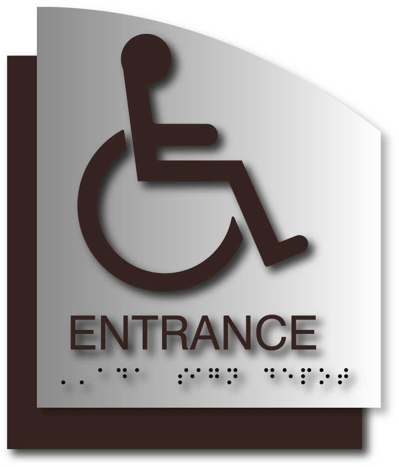Wheelchair Entrance Signs on Brushed Aluminum with Curved Back Plate ...