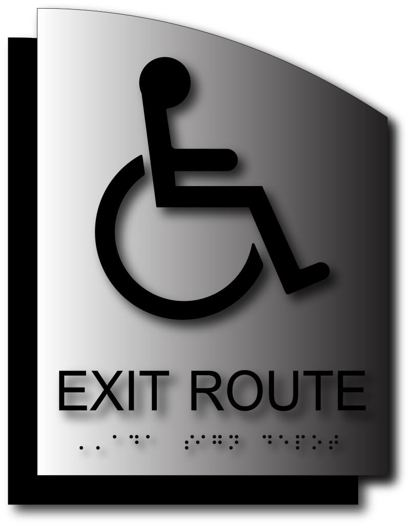 Wheelchair Symbol Exit Route Signs on Brushed Aluminum and Back Plate ...