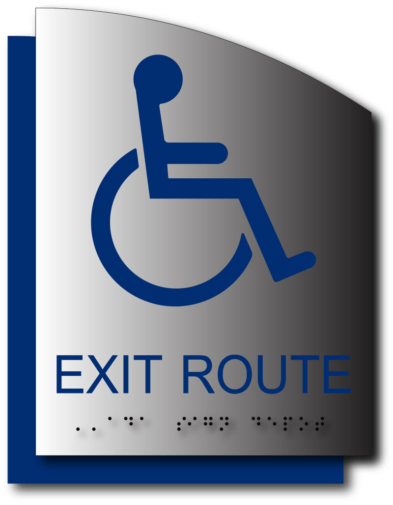 Wheelchair Symbol Exit Route Signs on Brushed Aluminum and Back Plate ...