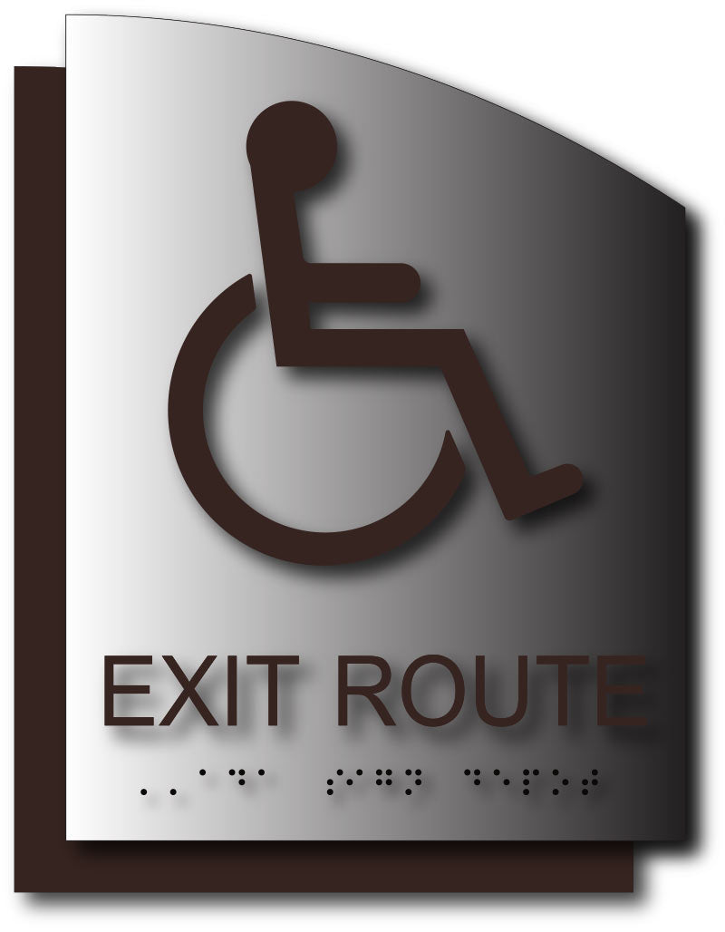 Wheelchair Symbol Exit Route Signs on Brushed Aluminum and Back Plate ...