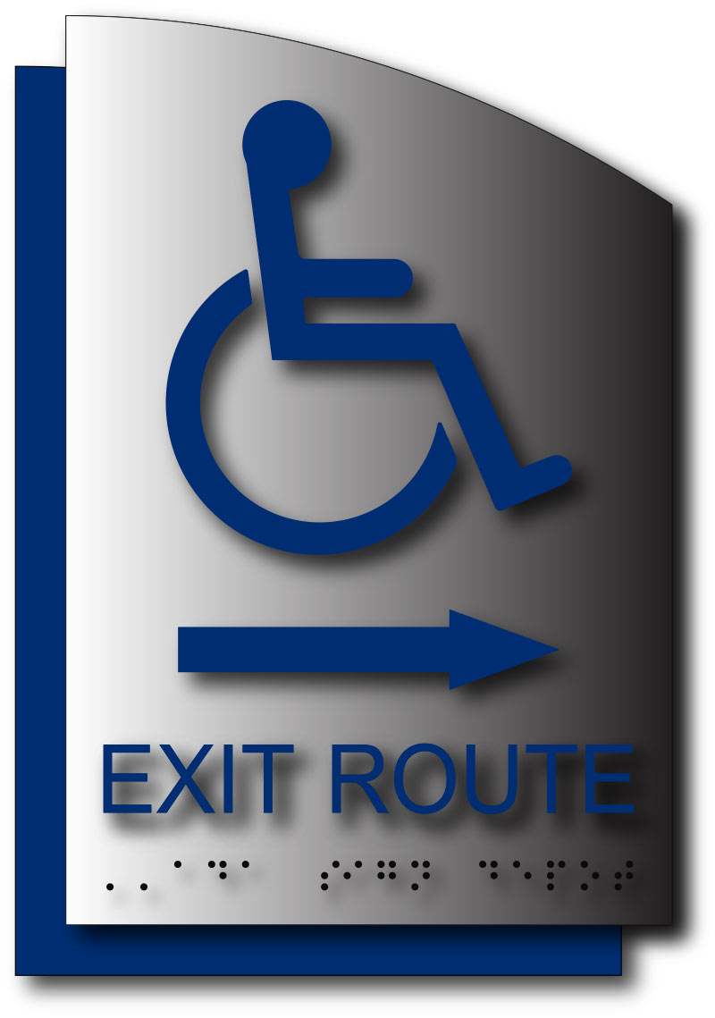 Wheelchair Exit Route Sign with Direction Arrow on Brushed Aluminum ...