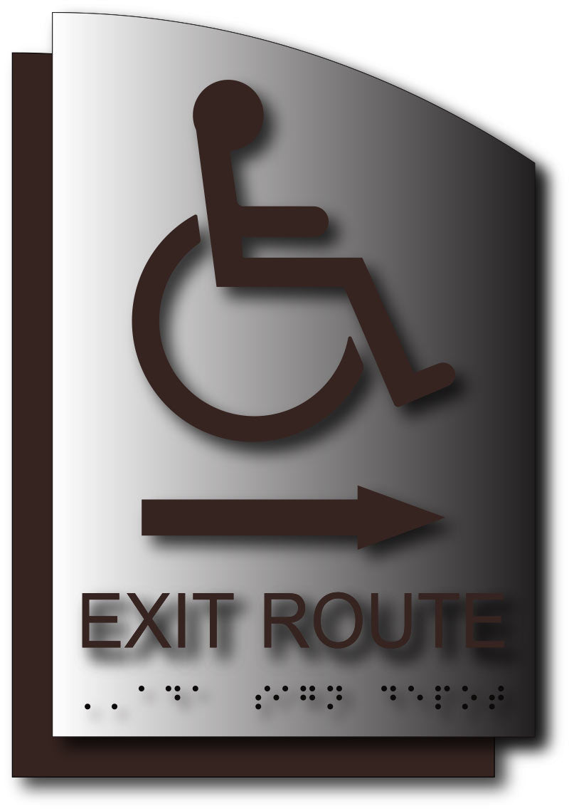 Wheelchair Exit Route Sign with Direction Arrow on Brushed Aluminum ...