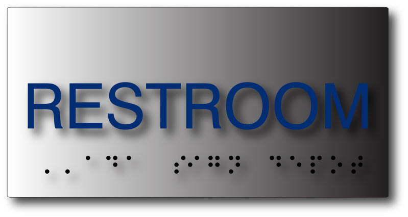 Restroom Sign with Tactile Letters and Braille in Brushed Aluminum ...