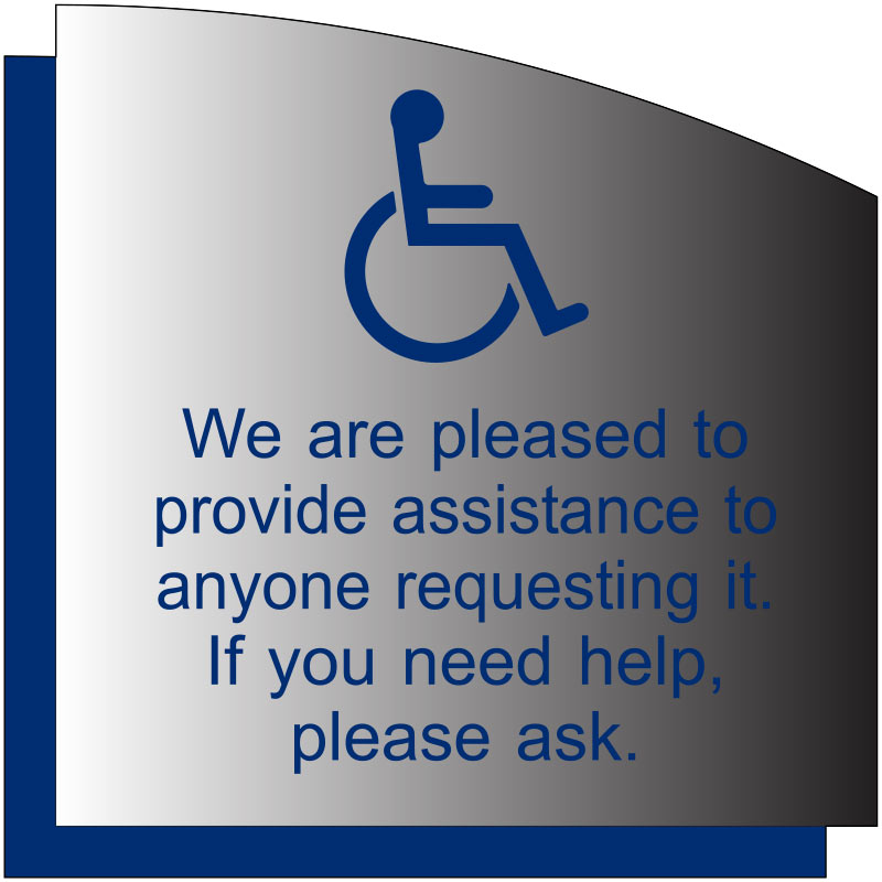 Wheelchair Customer Assistance ADA Sign - Brushed Aluminum with Backer ...
