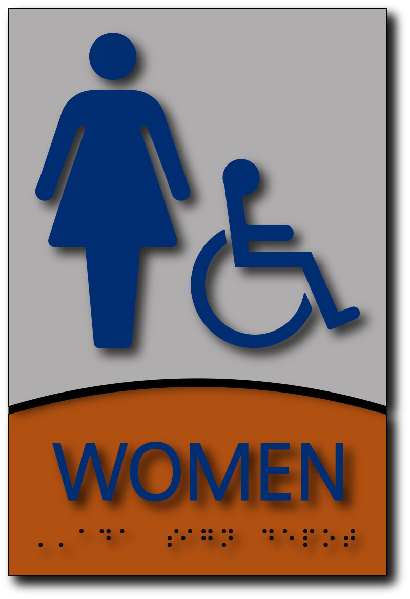 Womens Wheelchair Accessible Bathroom Sign - Designer Brushed Aluminum ...