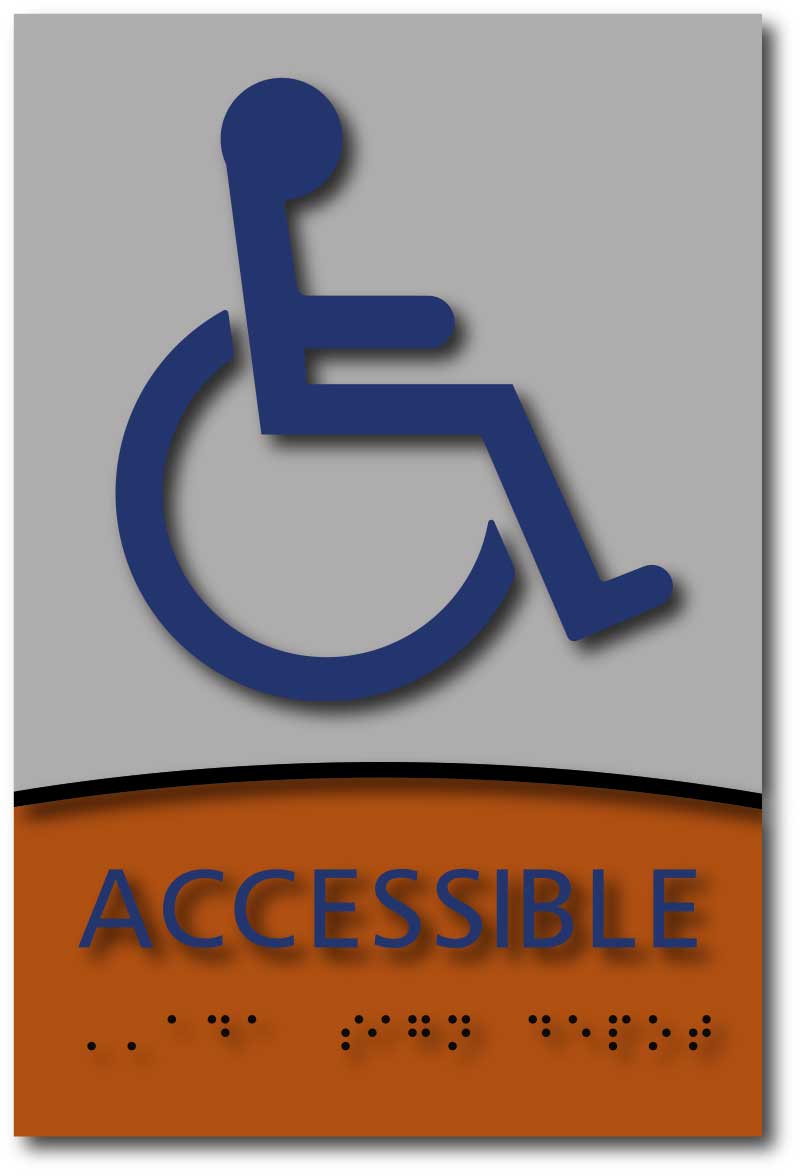 Wheelchair Accessible Symbol in Brushed Aluminum and Wood – ADA Sign Depot