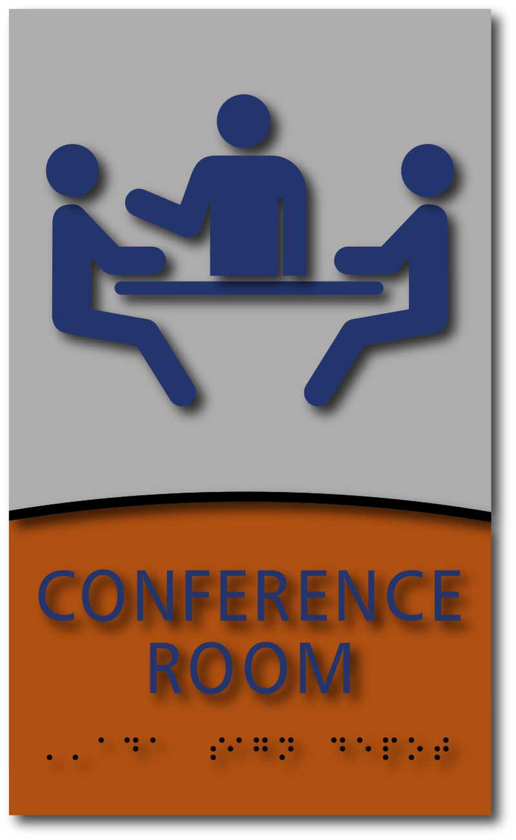 Modern Design ADA Compliant Conference Room Signs in Brushed Aluminum ...