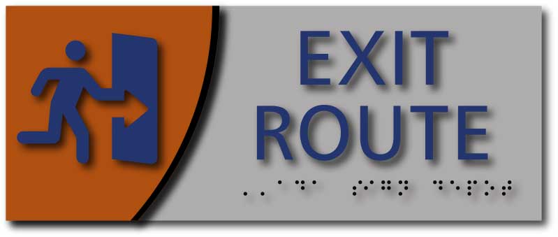 Exit Route Signs with Braille on Brushed Aluminum and Wood Laminates ...