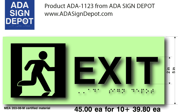 ADA Exit Sign with Running Person Pictogram on LaserGlow – ADA Sign Depot
